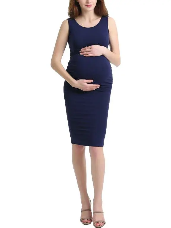 KIMI + KAI Ruched Maternity Midi Dress - Navy