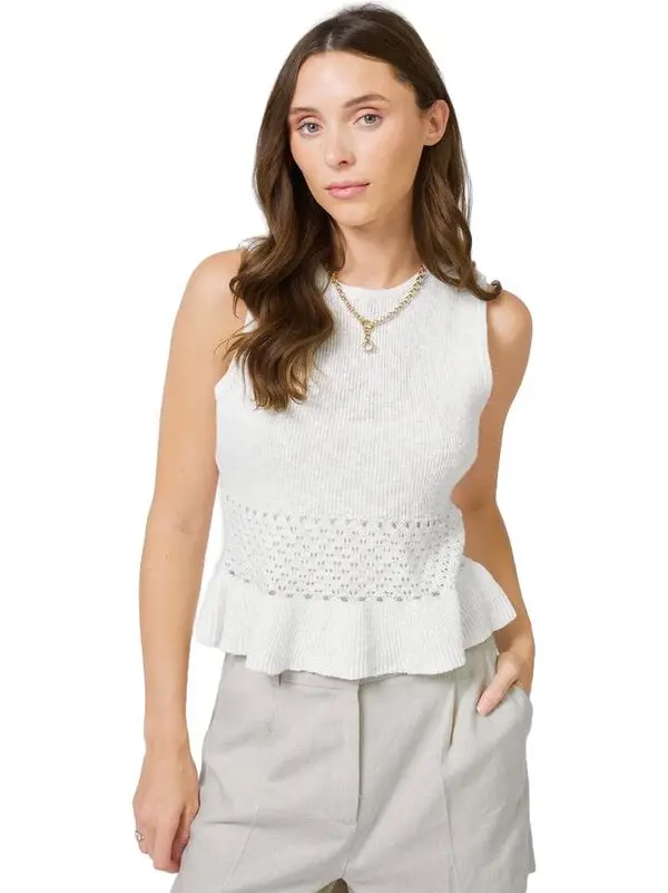 Central Park West Pointelle Peplum Top - White