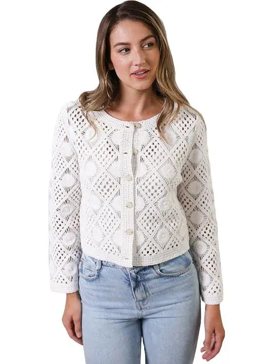 Central Park West Violete Crochet Cardigan - White
