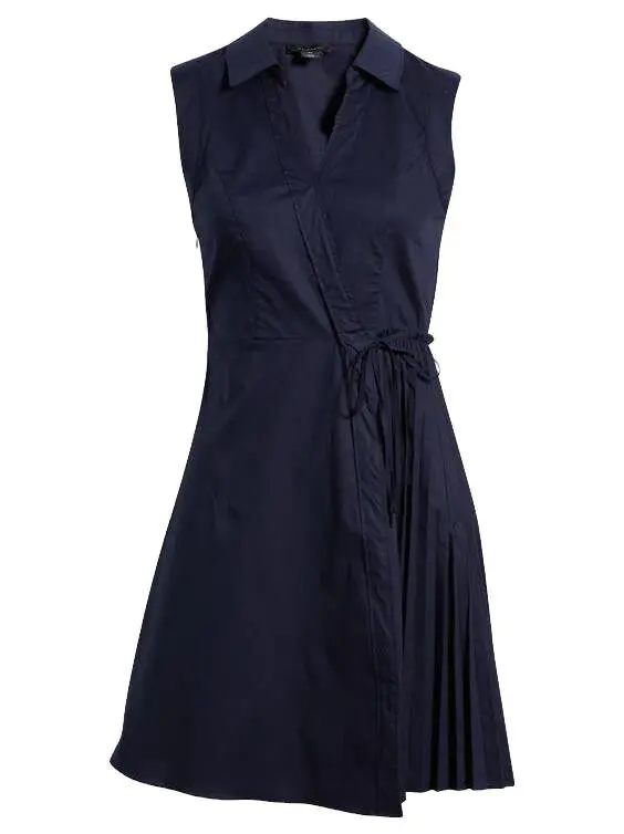 Halogen Pleated Wrap Mini Dress - Baritone Blue
