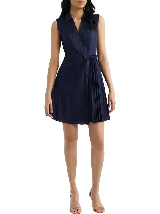 Halogen Pleated Wrap Mini Dress - Baritone Blue