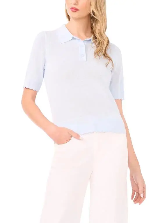 Halogen Scalloped Sweater Polo - Ocean Air