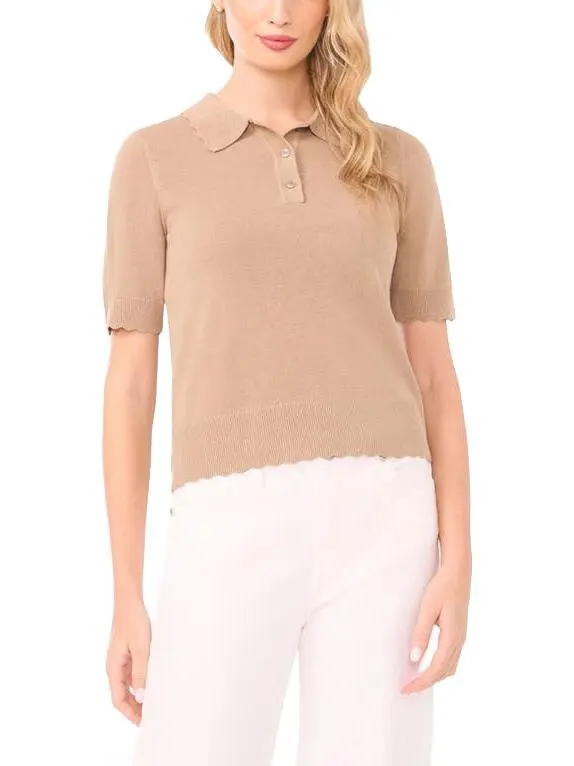Halogen Scalloped Sweater Polo - Weathered Teak