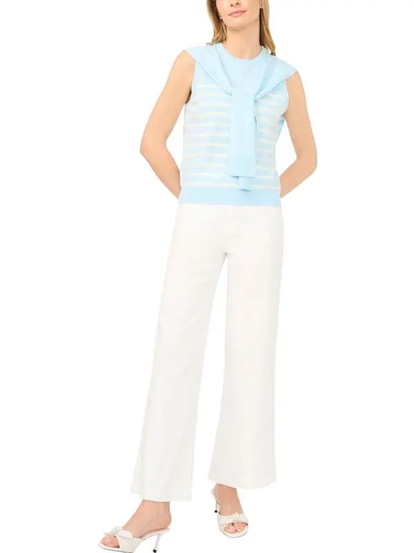 Halogen Sleeveless Striped Tie Sweater - Blue Sky