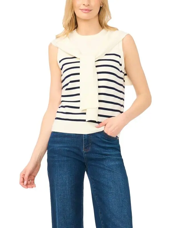 Halogen Sleeveless Striped Tie Sweater - New Ivory