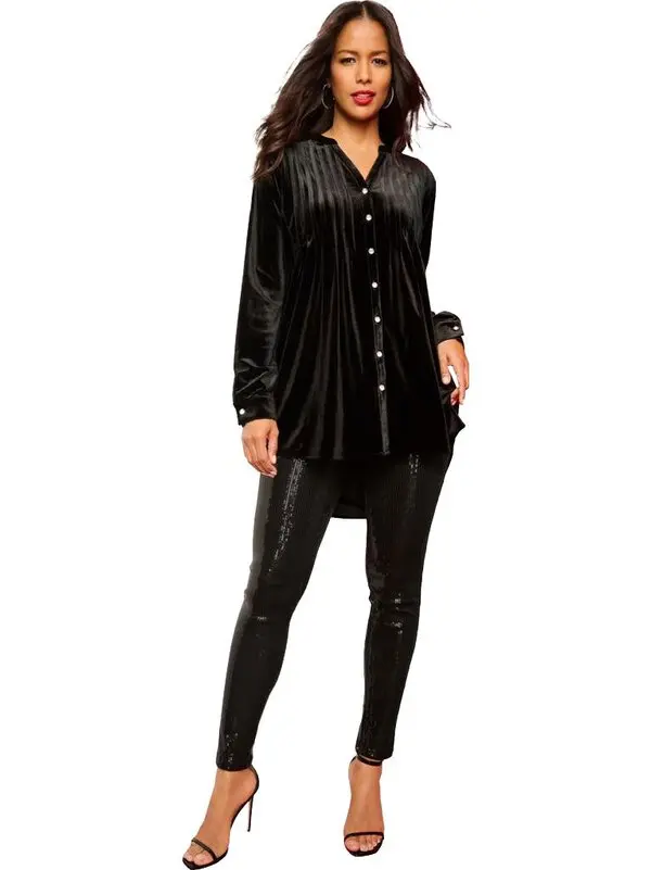 ROAMAN'S Pintuck Velour Tunic - Black