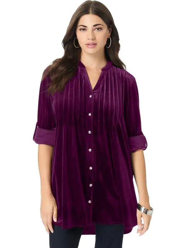 ROAMAN'S Pintuck Velour Tunic - Dark Berry