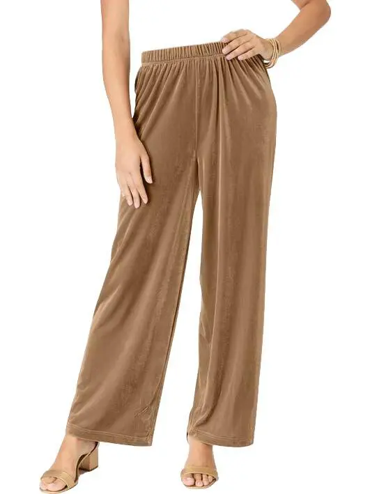 ROAMAN'S Wide Leg Velour Pant - Almond Brown