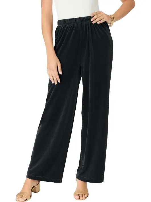 ROAMAN'S Wide Leg Velour Pant - Black