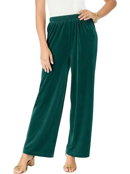 ROAMAN'S Wide Leg Velour Pant - Emerald Green