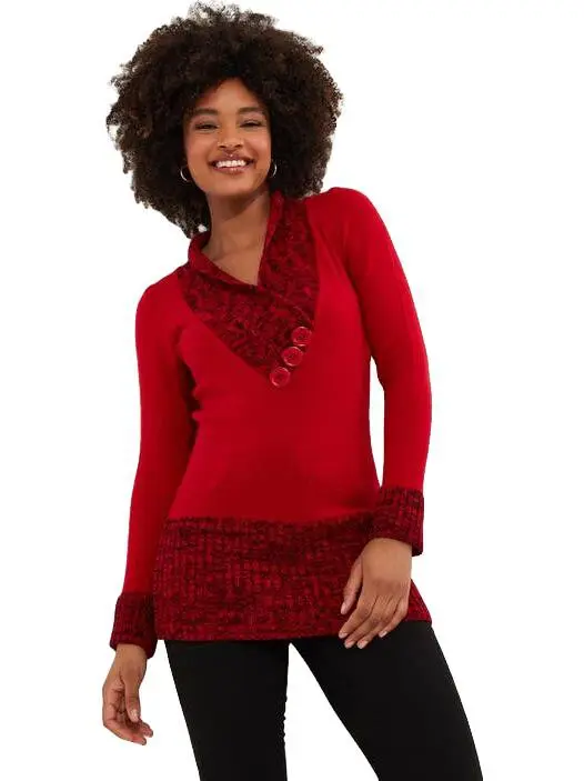 JOE BROWNS Button Cable Sweater - Classic Red