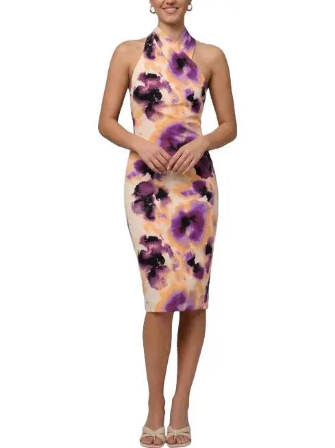 Rachel Rachel Roy Harland Crossover Halter Midi Dress - Purple Flower Bomb