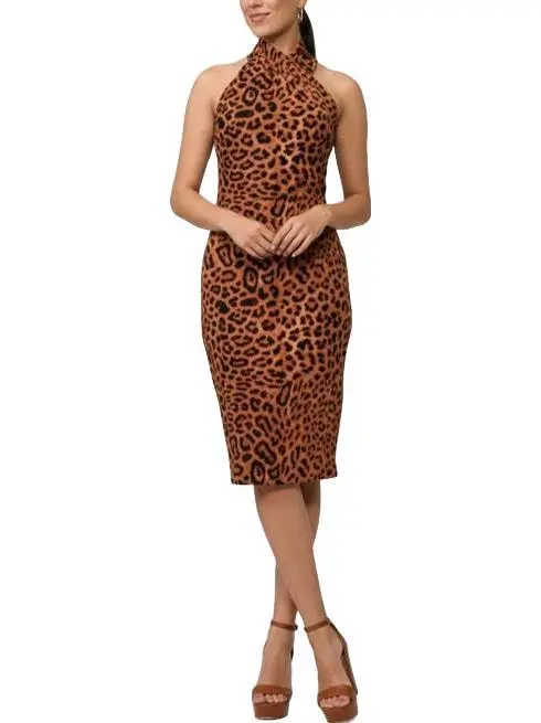 Rachel Rachel Roy Harland Crossover Halter Midi Dress - Safari Leopard