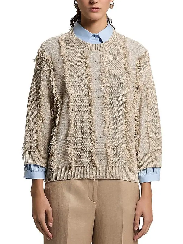 Peserico Fringe Micro Sequin Sweater - Beige Birch