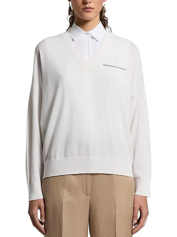Peserico V-neck Wool Sweater - Solar White