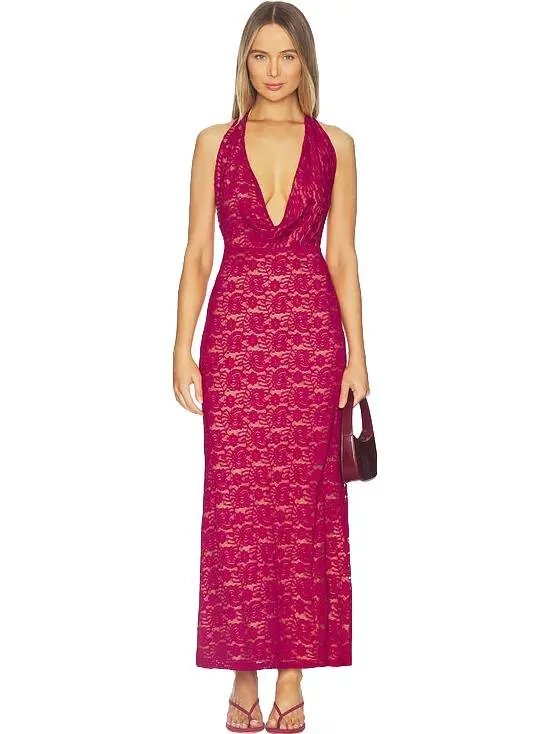 RUNAWAY THE LABEL Kylo Plunge Cowl Maxi Dress - Berry