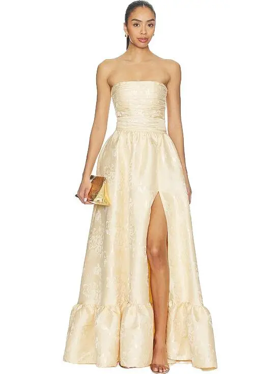 V. CHAPMAN Regina Gown - Butter Yellow Baroque Floral