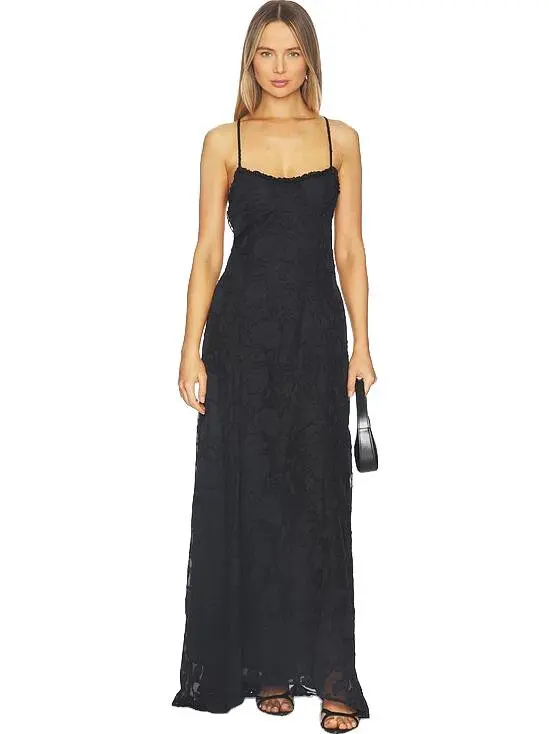 RUNAWAY THE LABEL Ellerby Frill Trim Maxi Dress - Black