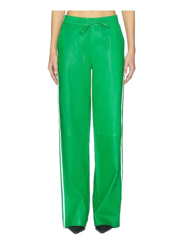 Sprwmn Baggy Leather Athletic Sweatpants - Kelly Green & White