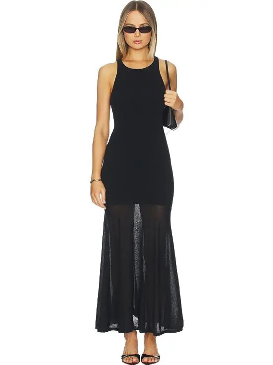 Naadam Super Fine Crepe Long Dress With Sheer Skirt - Black