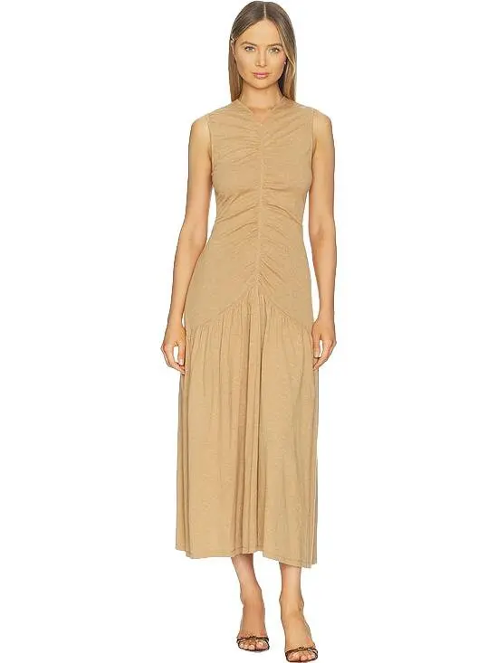 Naadam Cotton Cashmere Long Ruched Dress - Raffia