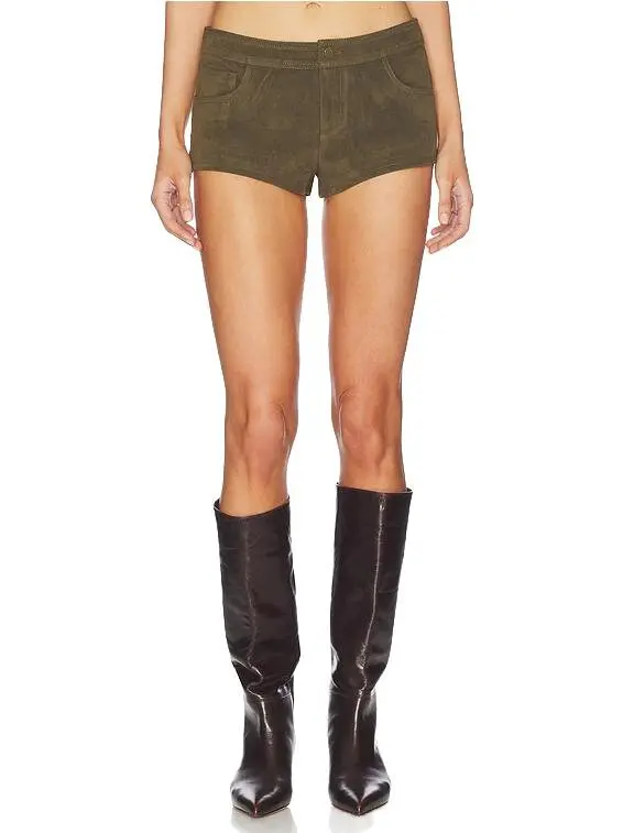 Superdown Frannie Faux Suede Short - Olive Green