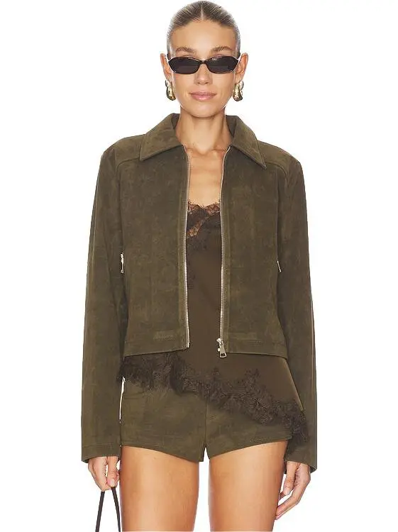 Superdown Frannie Faux Suede Jacket - Olive Green