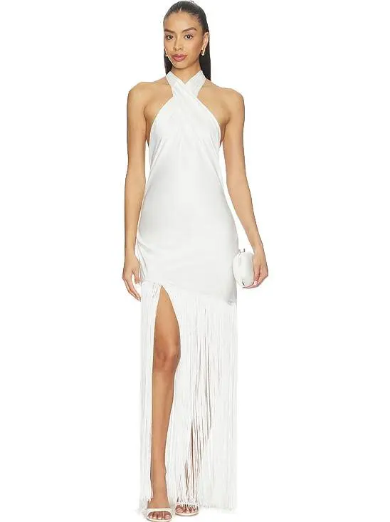 Show Me Your Mumu Jasmine Fringe Maxi Dress - Ivory Luxe Satin