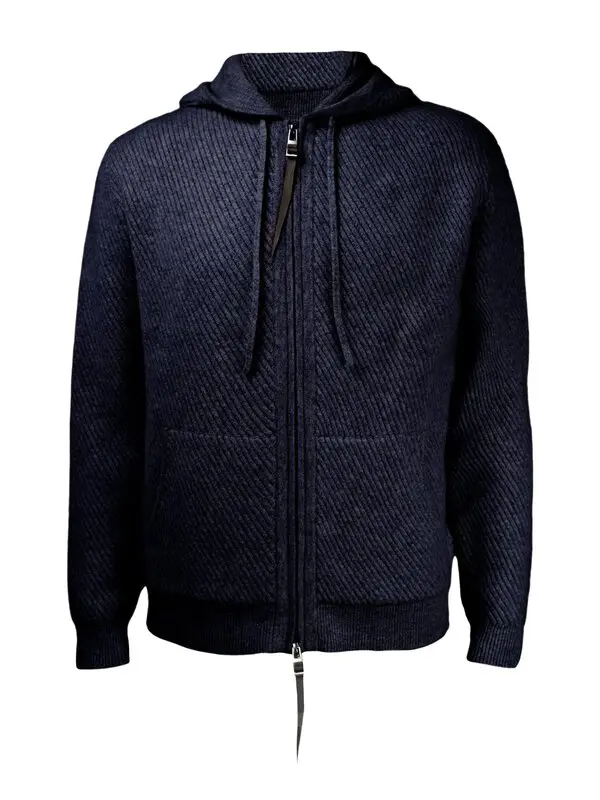 ALAN SCOTT Cashmere Feather-rib Hoodie - Navy