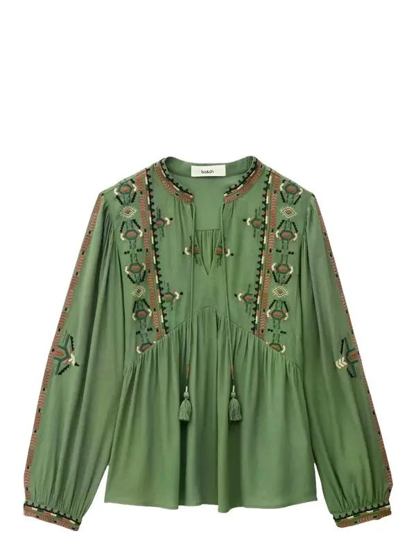 Ba&sh Tilt Embroidered V-neck Top - Green