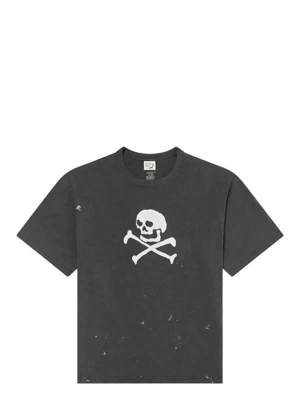 ORSLOW Vintage Fade Printed Paint-splattered Cotton-jersey T-shirt - Black