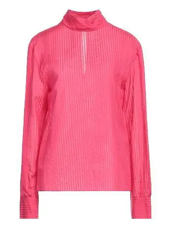 PT TORINO Cotton Silk Striped Mock Neck Long Sleeve Top - Fuchsia