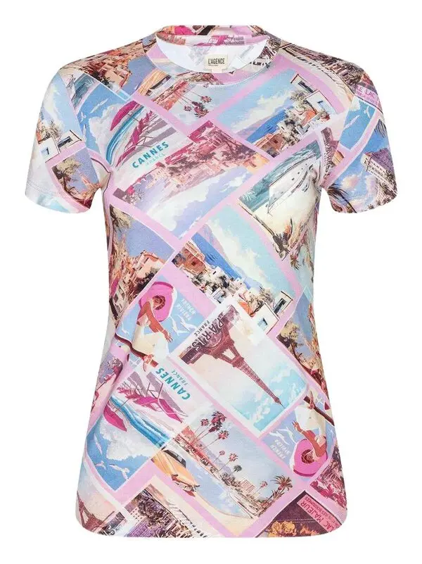 L'Agence Postcard-print T-shirt - Pink