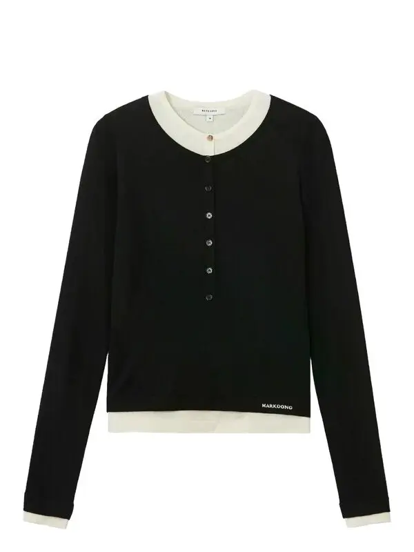 MARKGONG Contrast-trim Long-sleeve Polo Top - Black