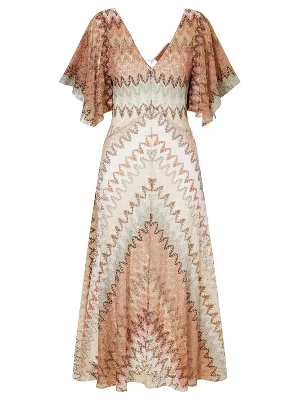 Missoni Striped Metallic Crochet-knit Midi Dress - Brown