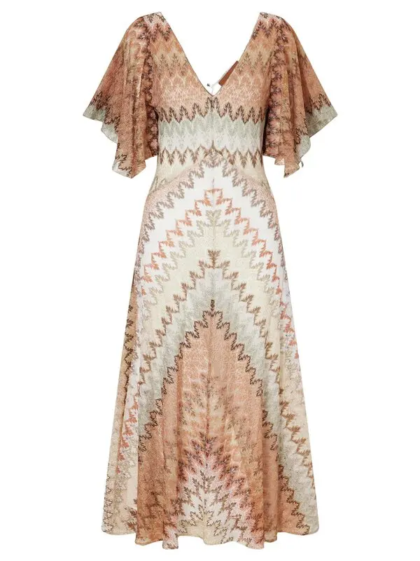 Missoni Striped Metallic Crochet-knit Midi Dress - Brown