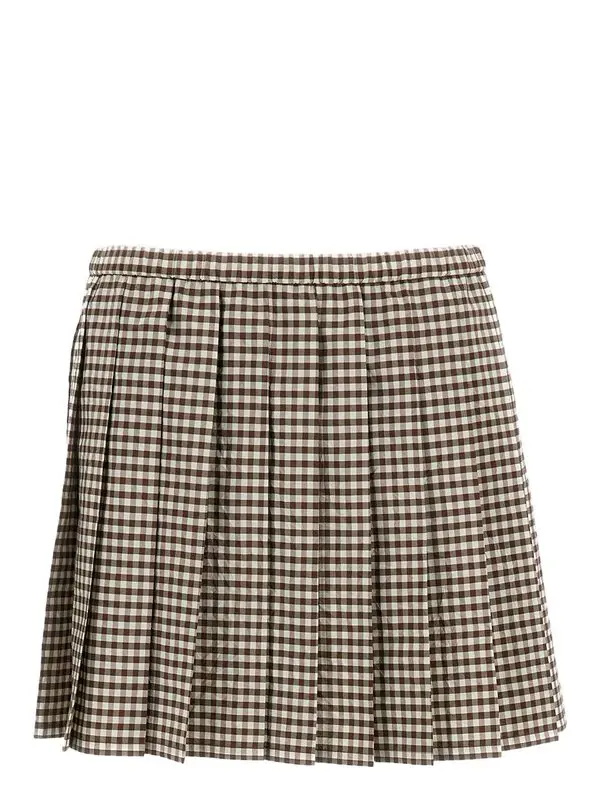 Moncler Gingham Cotton-blend Pleated Miniskirt - Brown