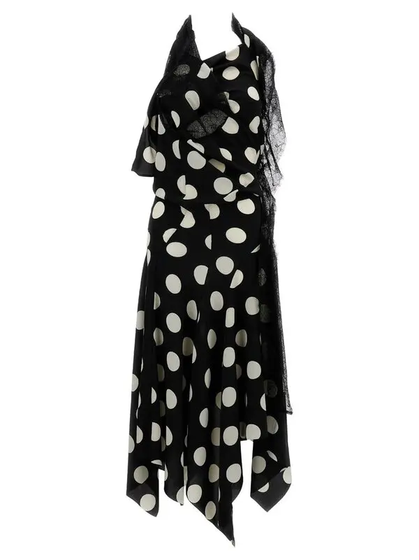 Junya Watanabe Polka Dot Midi Dress With Lace - Black