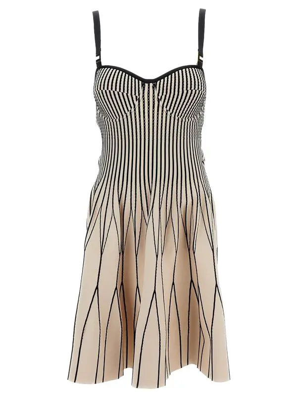 Elisabetta Franchi Bicolor Knitted Dress - Beige