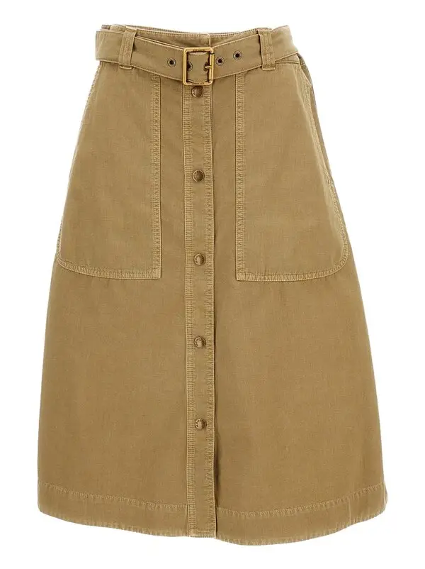 Moncler Cotton Cargo Midi Skirt With Belt - Beige