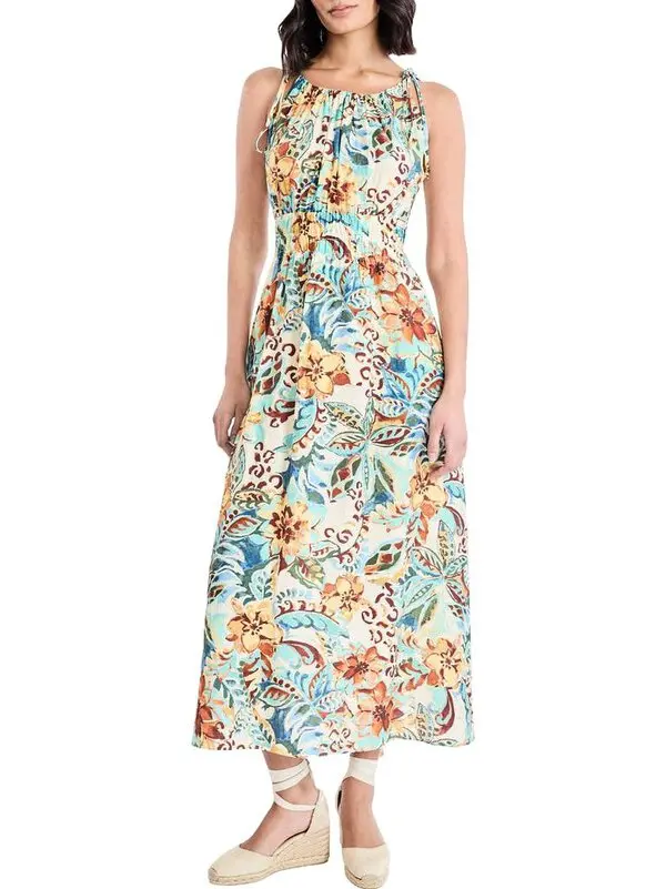 THE GOOD JOURNEY Floral Fit & Flare Midi Sundress - Ivory/golden Rod