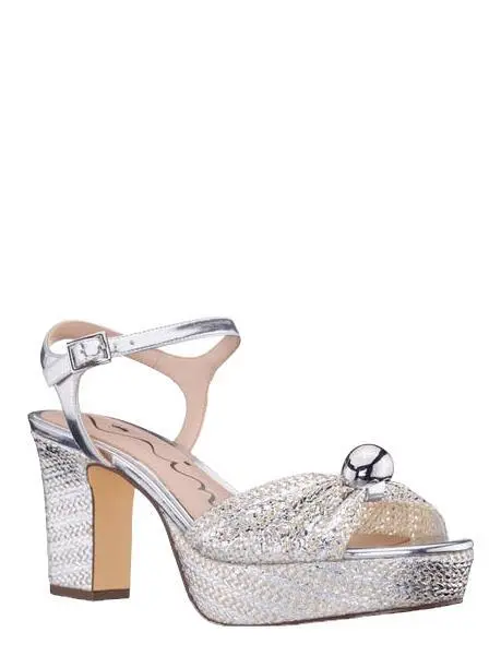 Nina Metallic Block Heel Platform Sandal - Silver