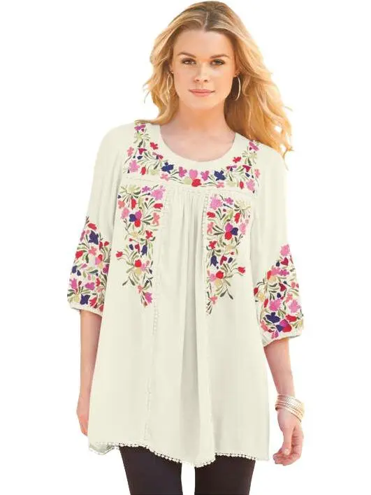 ROAMAN'S Boho Floral Tunic - Ivory Boho Floral