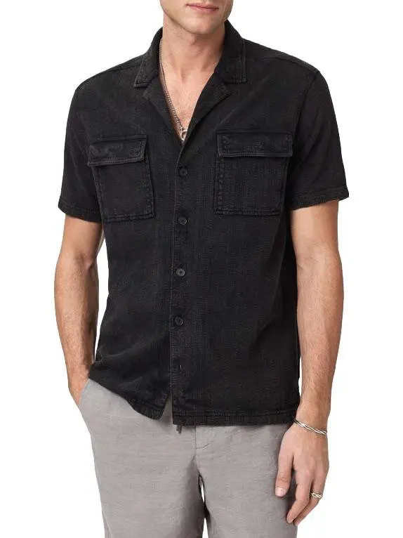 John Varvatos Amadora Organic Cotton Button-up Camp Shirt - Black