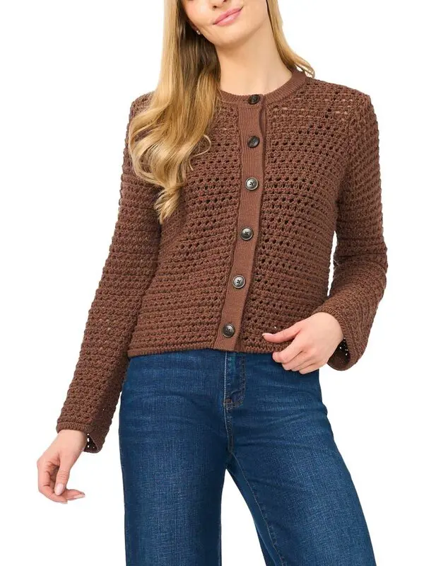 Halogen Open Stitch Button Front Cardigan - Carafe