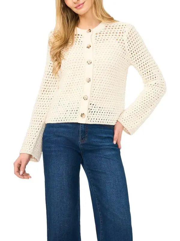 Halogen Open Stitch Button Front Cardigan - Eggnog