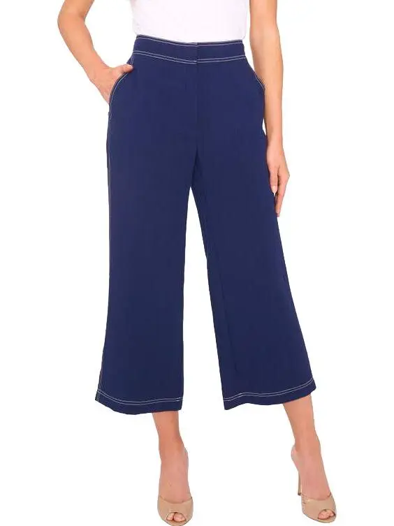 Halogen Contrast Stitch Cropped Straight Leg Trousers - Twilight Blue