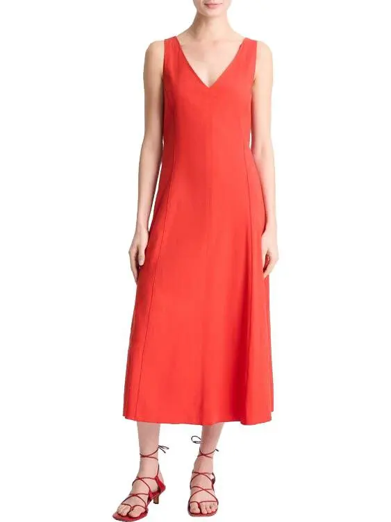 Vince Tie Back Sleeveless Linen Blend Maxi Dress - Poppy