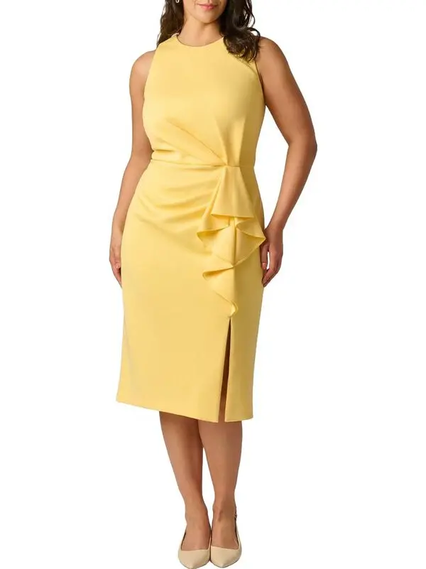 Adrianna Papell Ruffle Sleeveless Sheath - Warm Sun