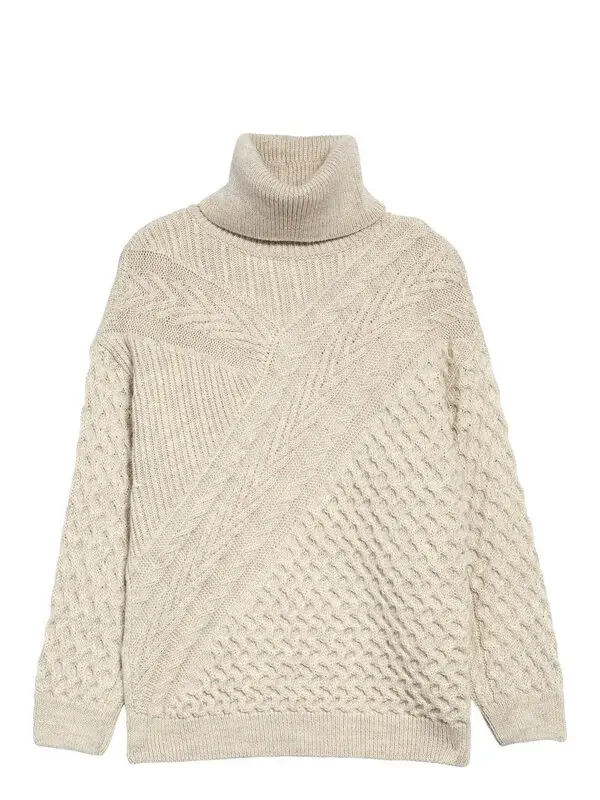 Topshop Mix Cable Turtleneck Sweater - Stone